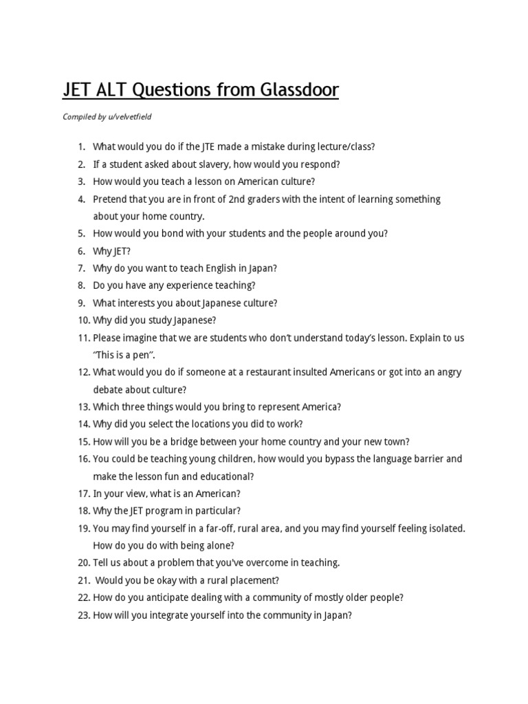 JET ALT Questions From Glassdoor: Compiled by U/velvetfield | PDF ...