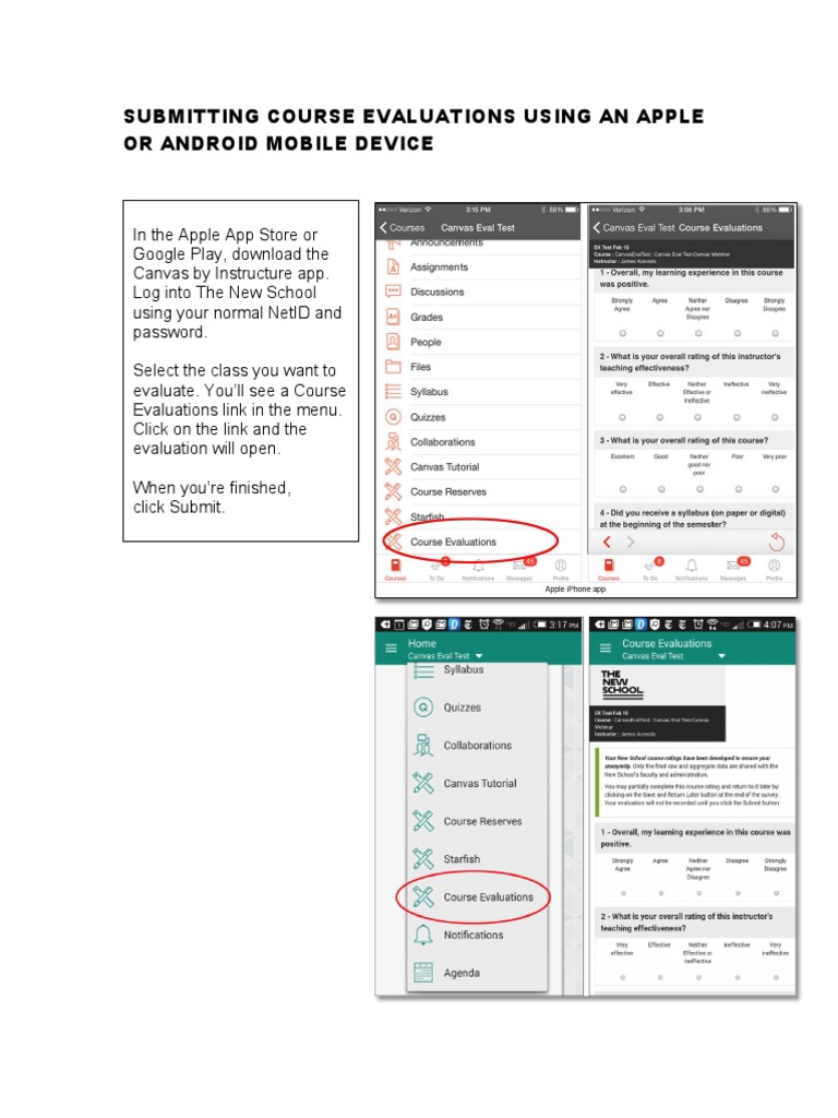 Submitting Course Evaluations Using An Apple or Android Mobile Device | PDF