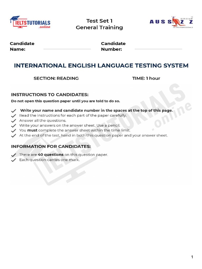 IELTS Test QuestionPaper IELTS-1-GT-reading PDF | PDF