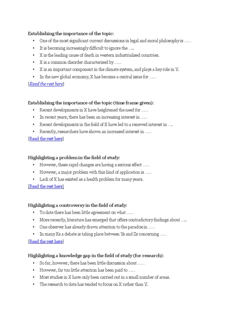 Establishing The Importance of The Topic | PDF | Essays | Psychological ...