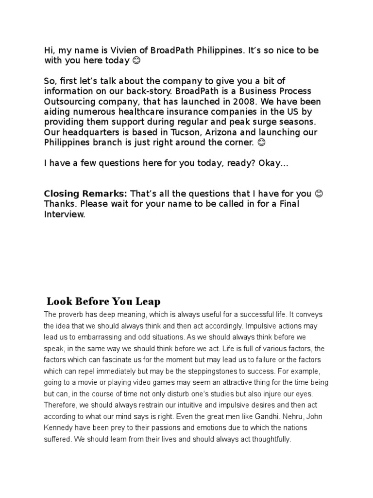 For Initial Interview Script | PDF