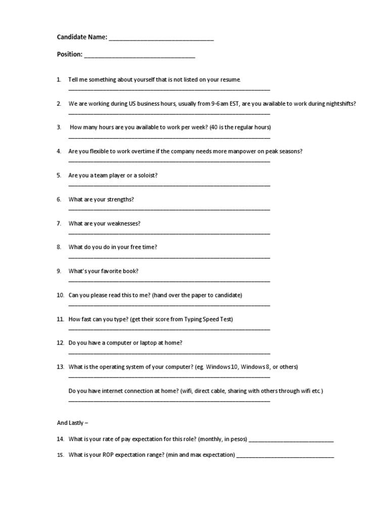Screening Interview Questions | PDF