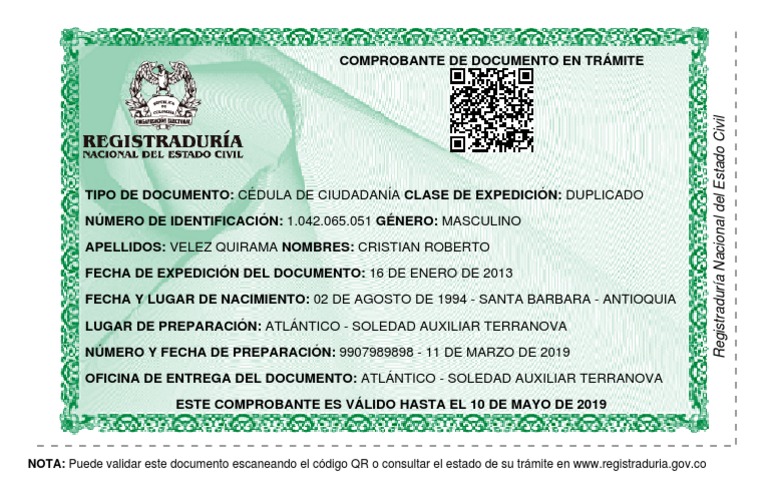 Comprobante de Documento en Tramite 1042065051 PDF | PDF