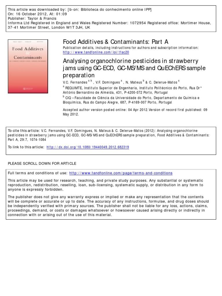 Food Additives and Contaminants Part A - Chemistry, Analysis, Control ...