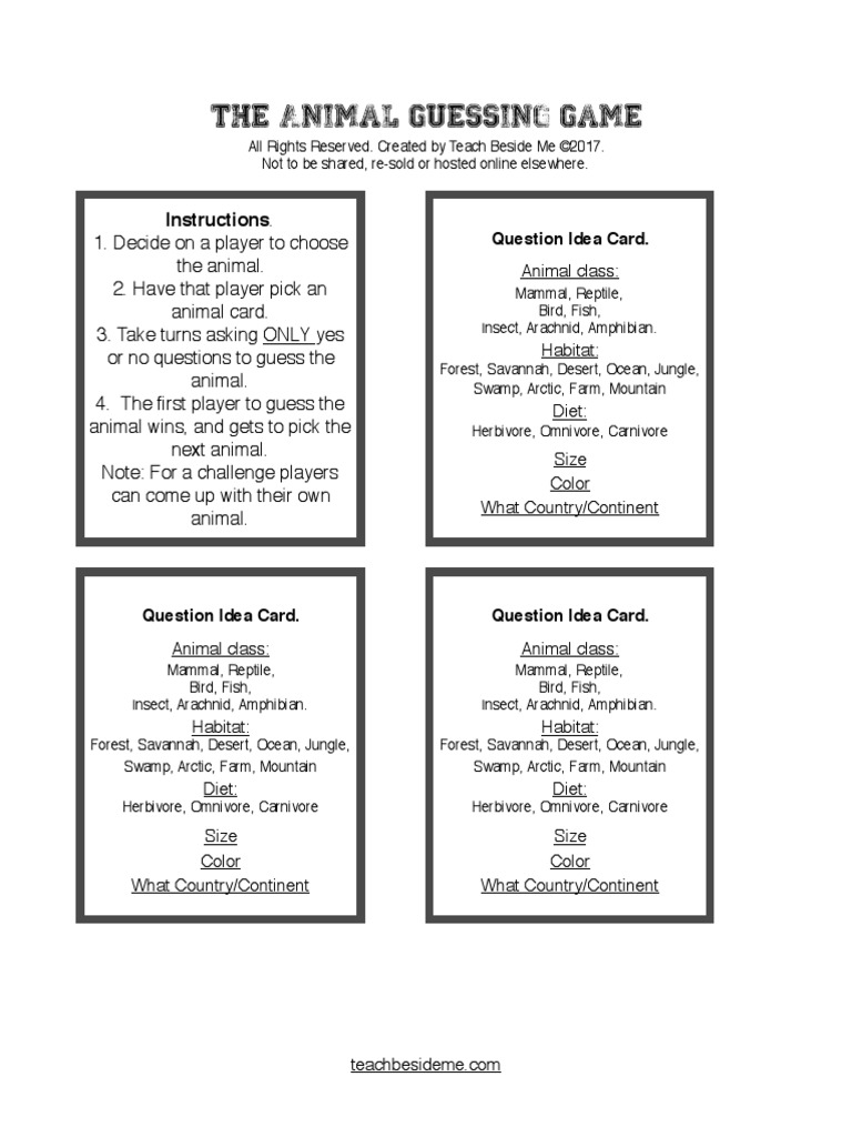 Animal Guessing Game | PDF | Mammals | Reptile