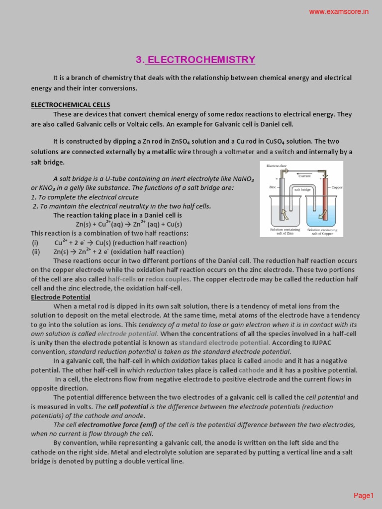 Electrochemistry: Electrochemical Cells | PDF | Redox | Electrochemistry