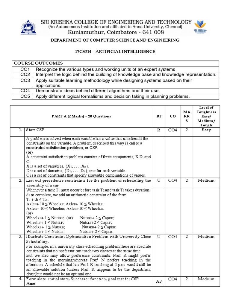 Cia2 Ai QB Answerkey | PDF | Mathematical Logic | Theoretical Computer ...