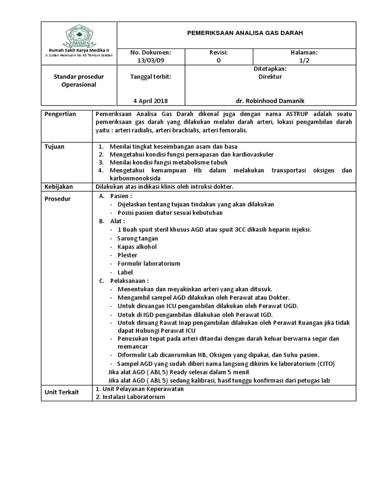 Sop Pemeriksaan Agd | PDF