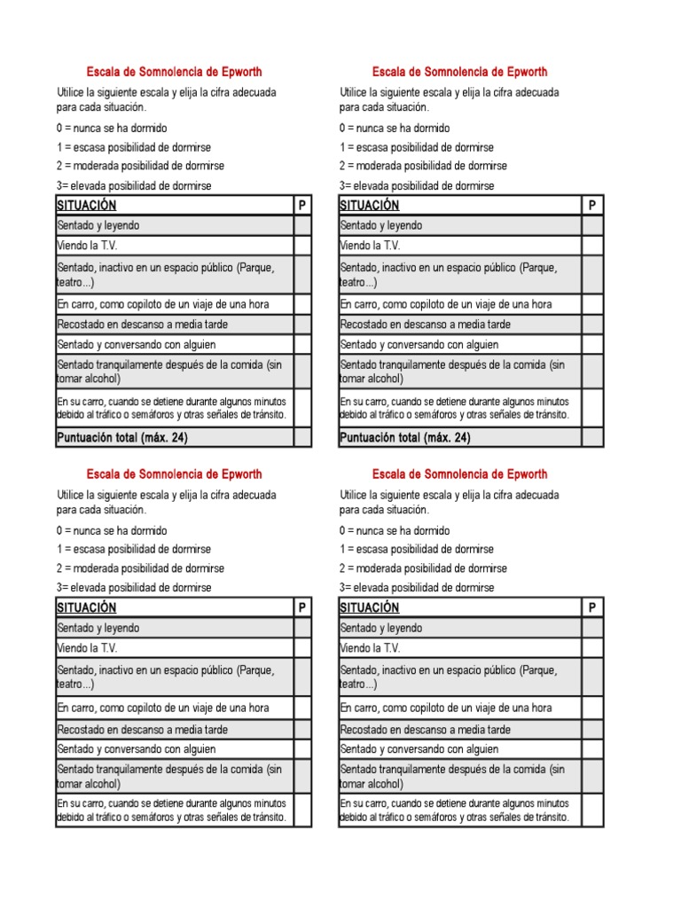 Escala de Somnolencia de Epworth | PDF | Bienestar | Medicina