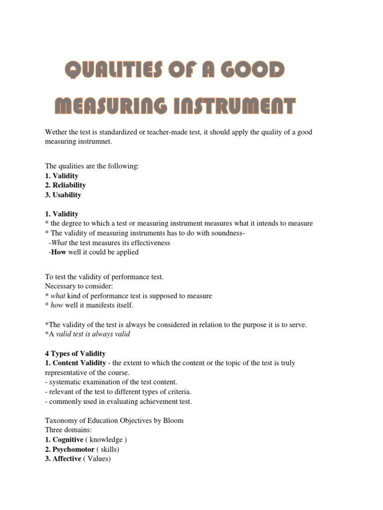 Qualities of A Good Measuring Instrument | PDF | Validity (Statistics ...