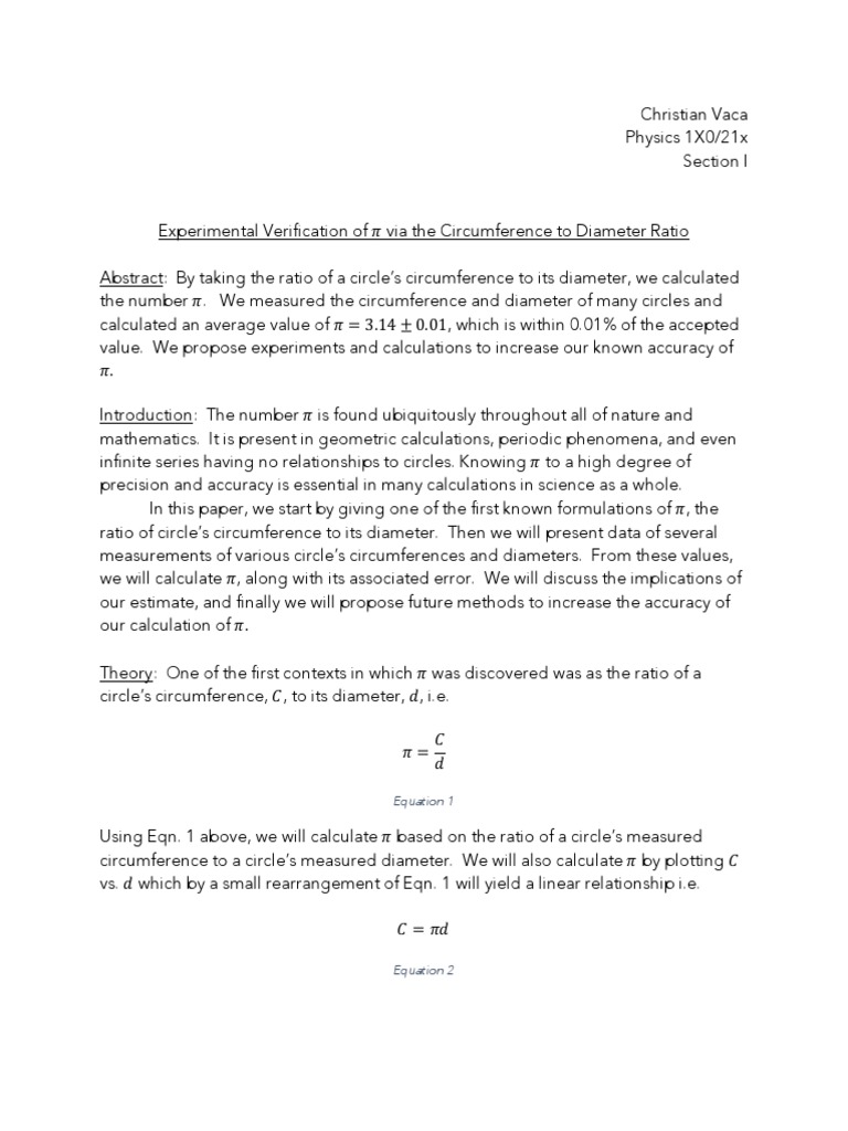 Example Lab Report | PDF | Pi | Measurement