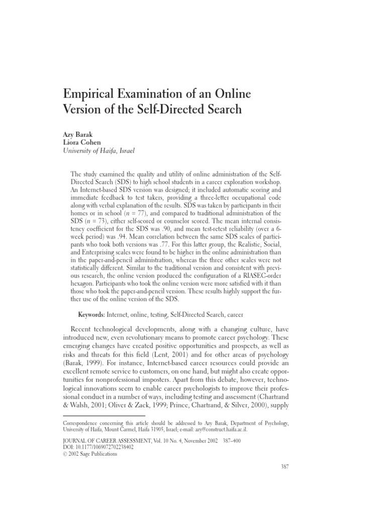 Examination Online Version of The Self-Directed Search | PDF | Standard ...