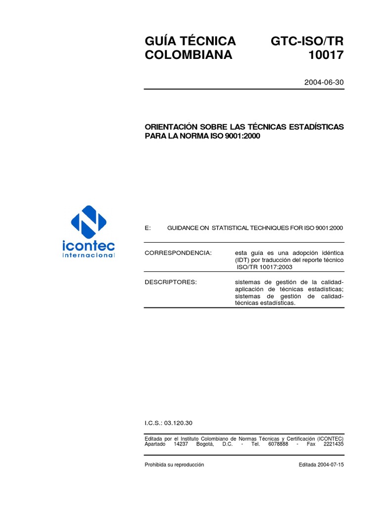 Guía sobre Técnicas Estadísticas ISO 10017 | PDF | Ingeniería de ...
