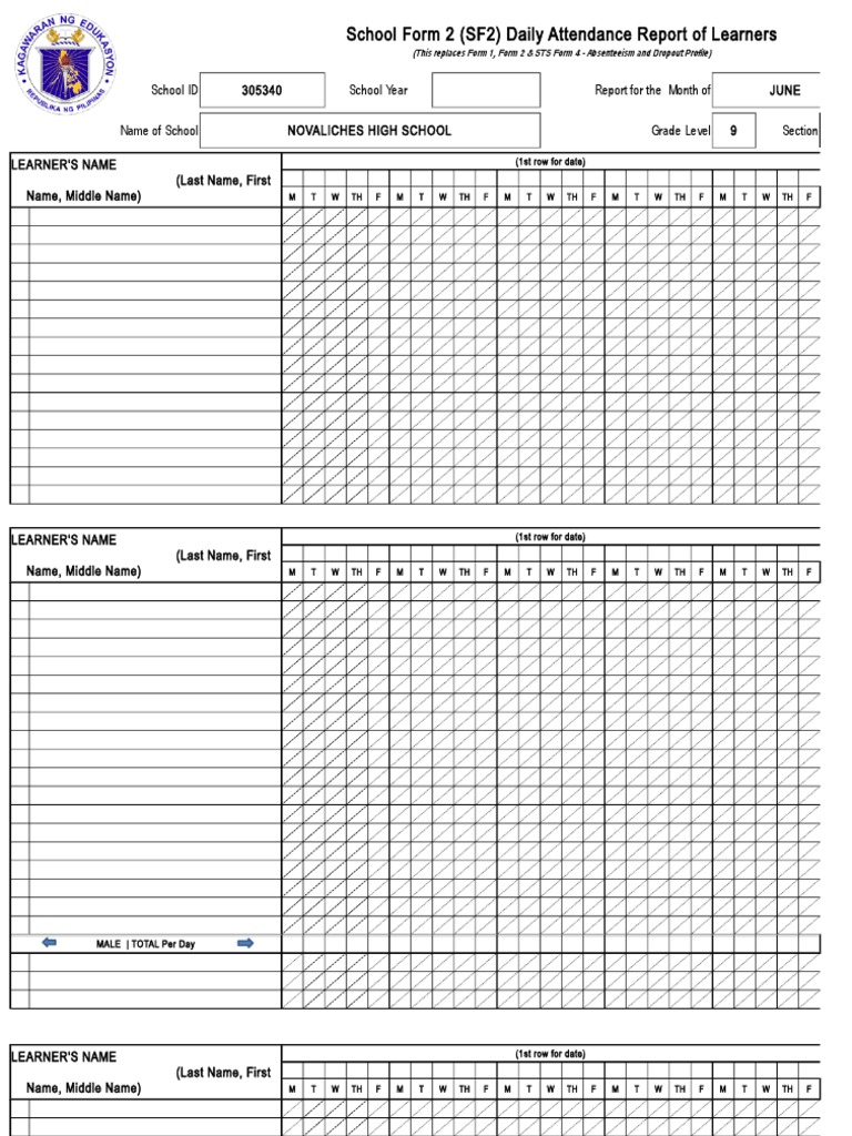 School Form 2 (SF2) Daily Attendance Report of Learners | PDF ...