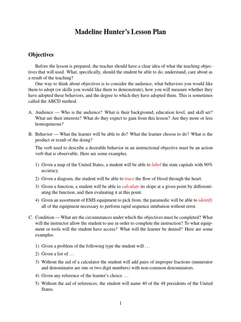 Madeline Hunter Model PDF | PDF | Fraction (Mathematics) | Lesson Plan