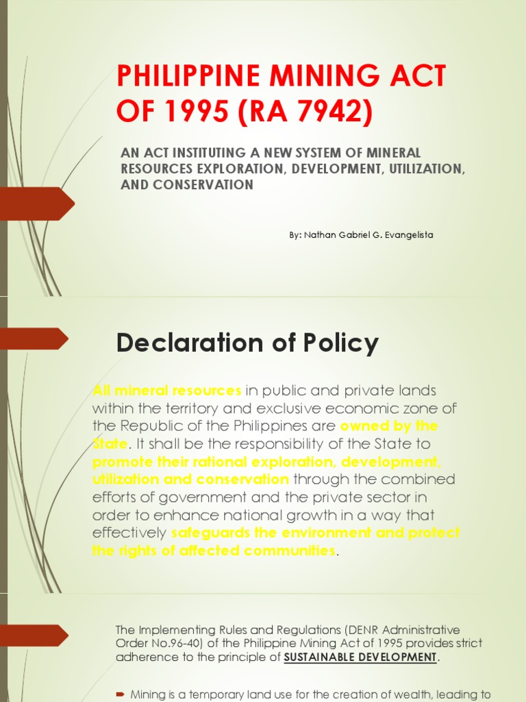 Philippine Mining Act of 1995 (Ra 7942 PDF | PDF | Mining | Corporate Tax