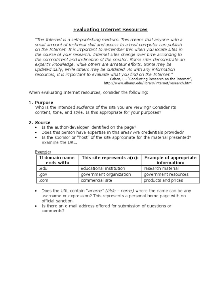 3 Evaluating An Internet Site | PDF | World Wide Web | Internet & Web