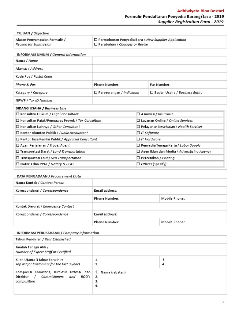 2019 - ABB - Form Registrasi Penyedia Barang & Jasa | PDF