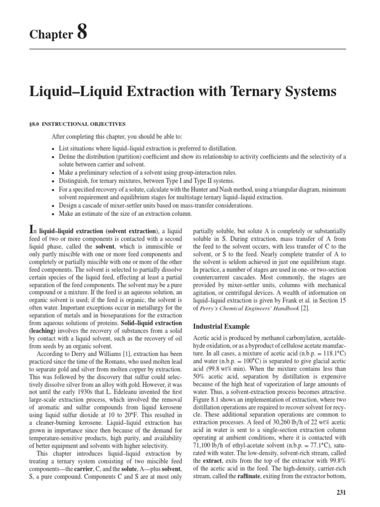 Liquid-Liquid Extraction With Ternary Systems: 8.0 Instructional Objectives | PDF | Distillation ...