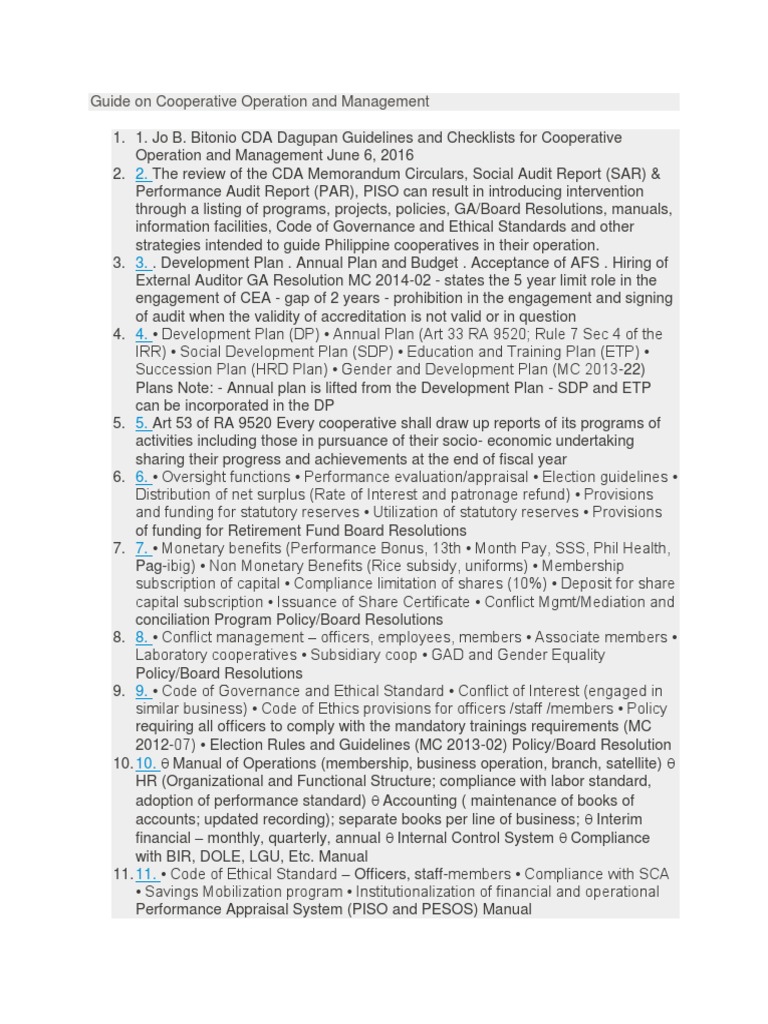 Guide On Cooperative Operation and Management | PDF | Regulatory ...