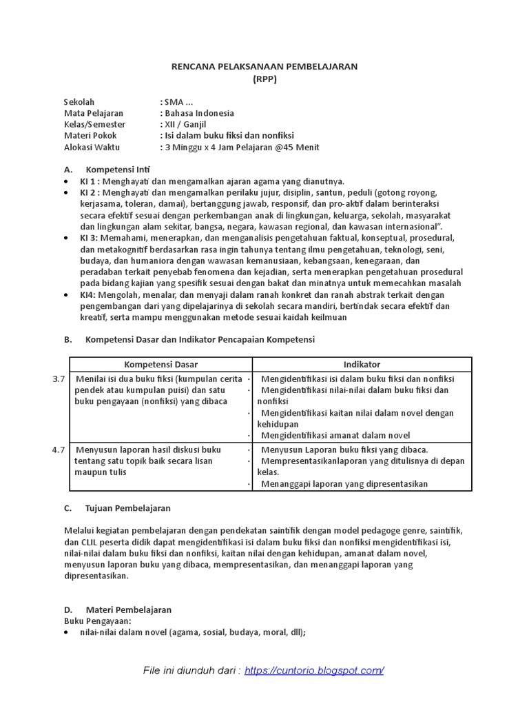 RPP 3.7 Dan 4.7 B. Indo Kelas 12 Rev 2018 | PDF