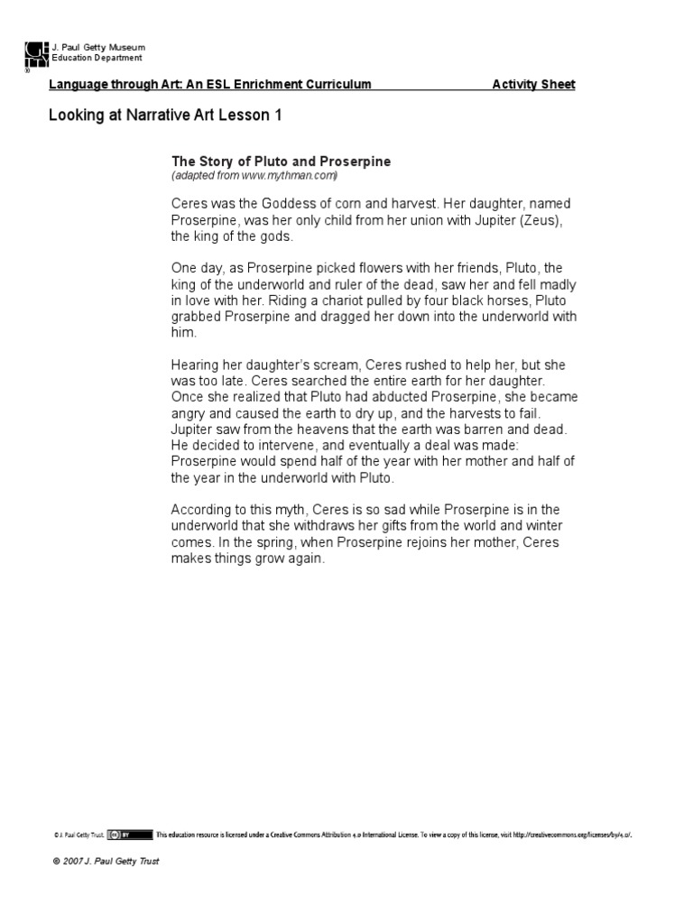 Myth of Pluto and Proserpine Lesson | PDF | Poetry