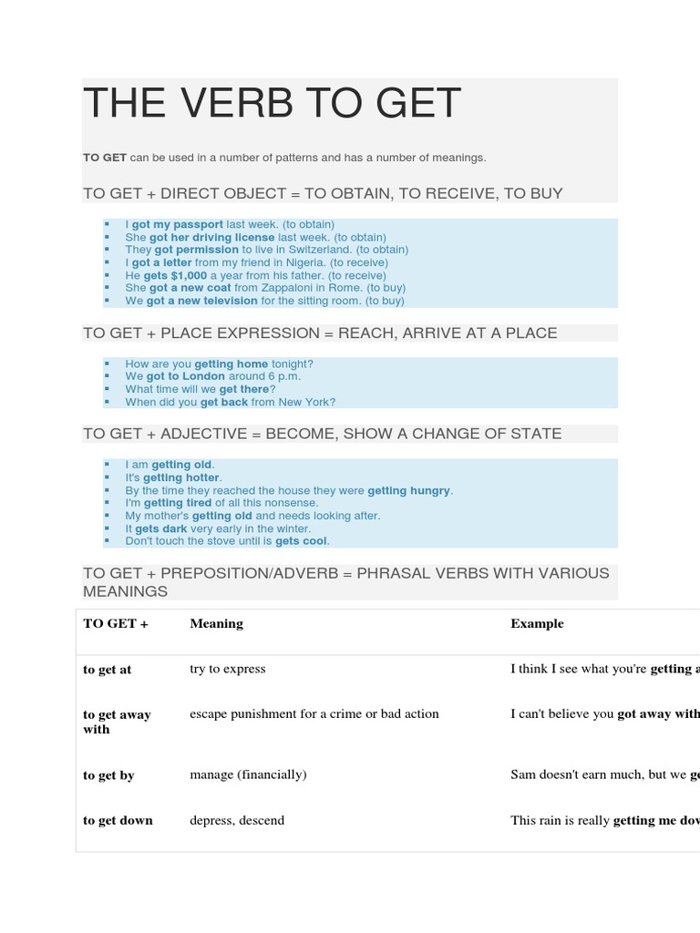 The Verb To Get | PDF | Verb | English Language