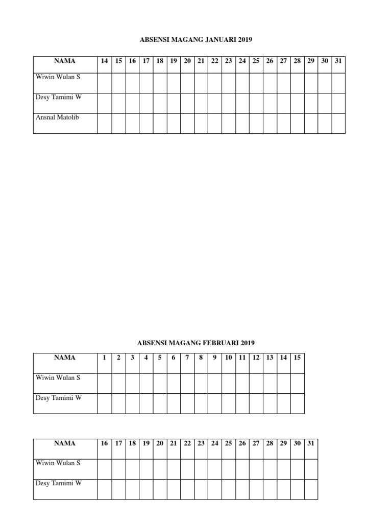 Absensi Magang 2019 | PDF
