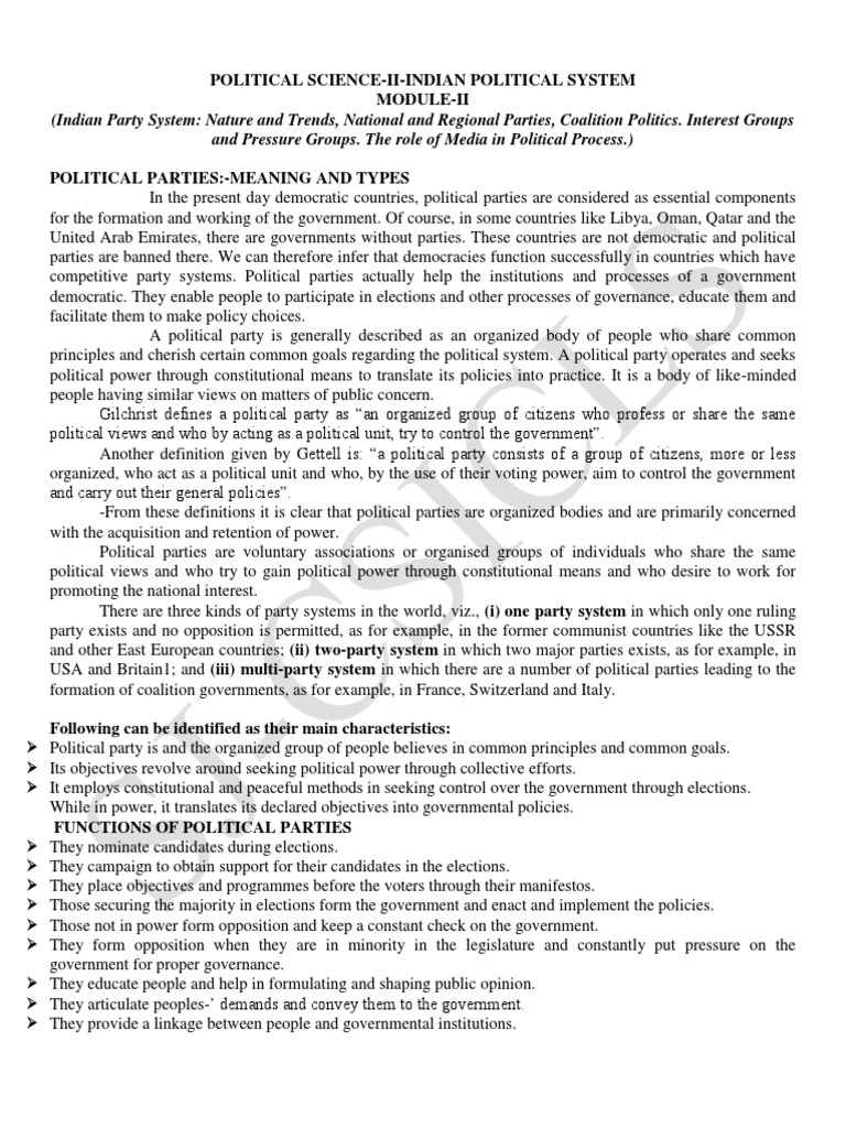 Indian Political System Unit-II | PDF | Political Events | Politics Of ...