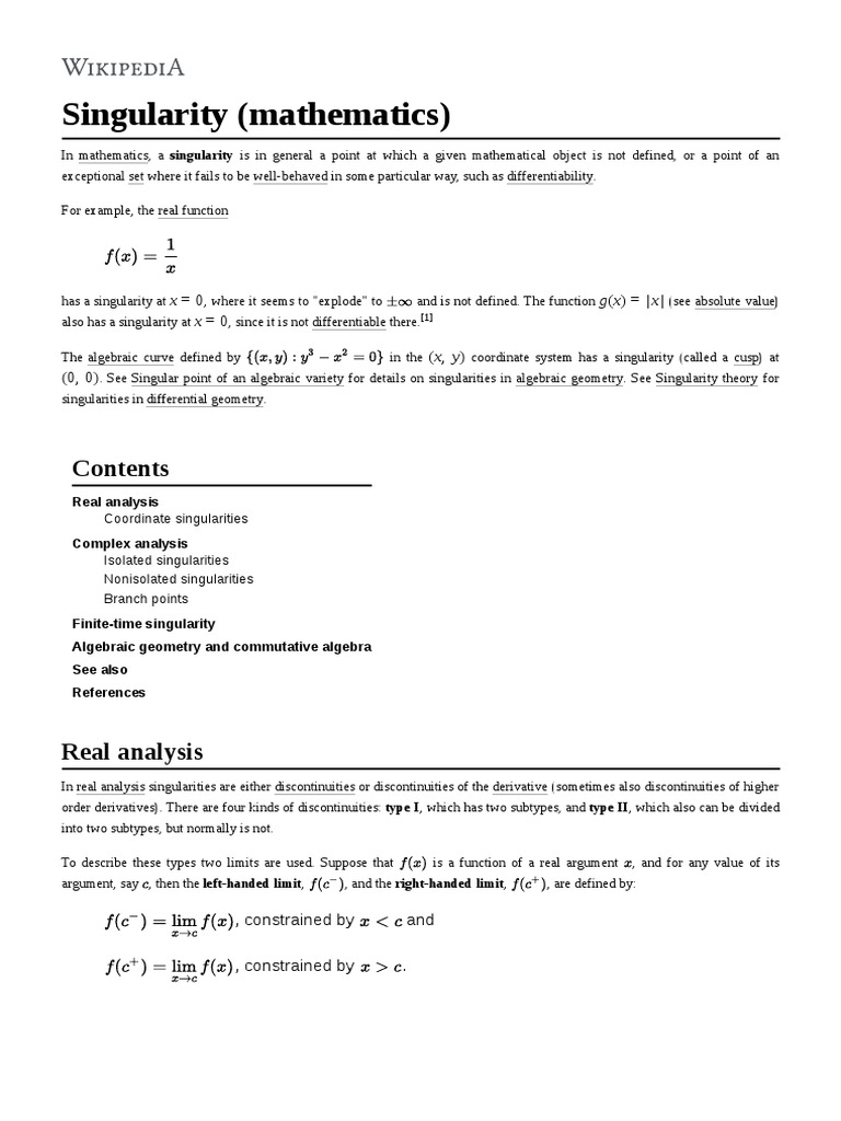 Singularity (Mathematics) | PDF | Mathematical Analysis | Analysis