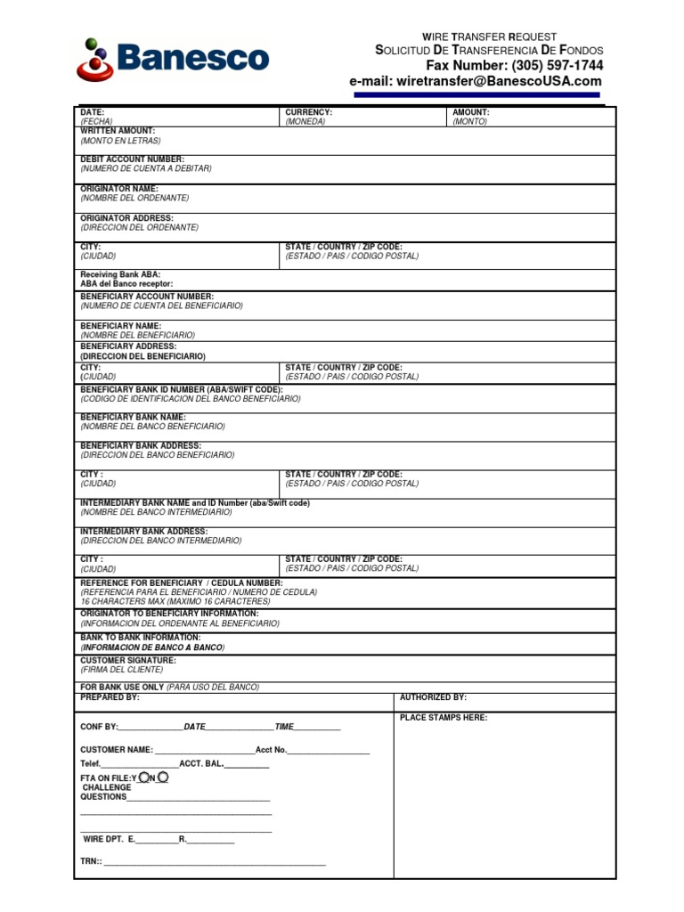 Wire Transfer Request Form | PDF | Banking | Financial Services