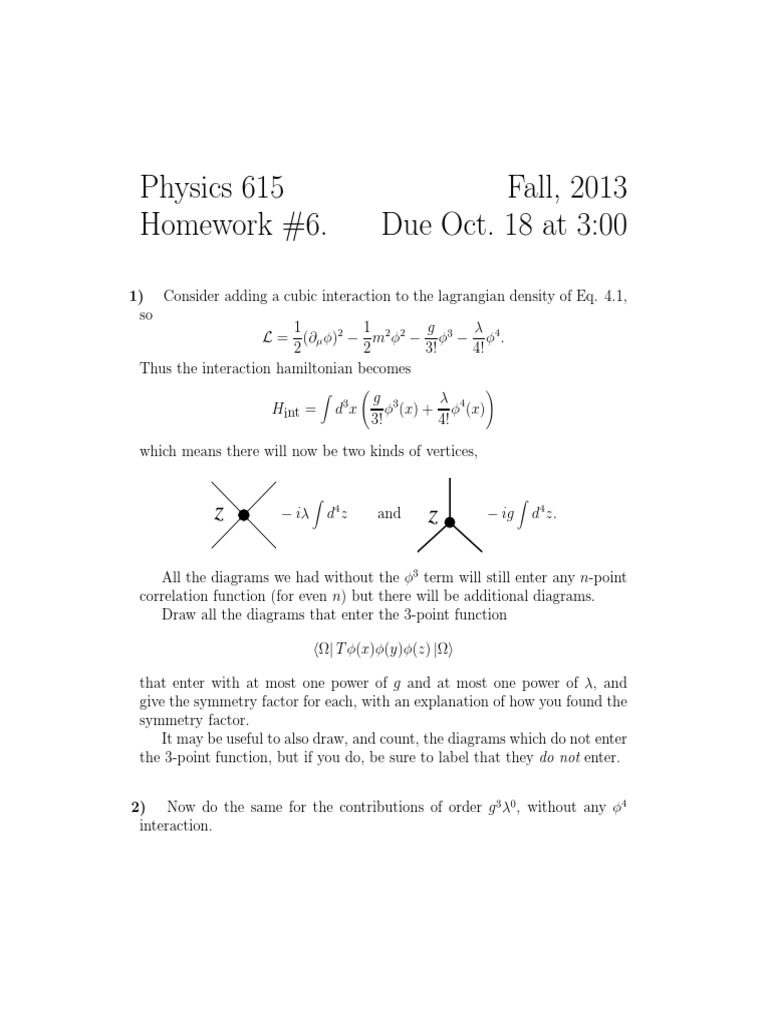 Homework Assignment on Quantum Field Theory Diagrams for Cubic and ...