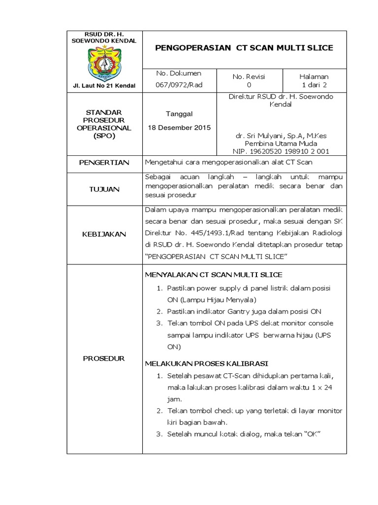 Prosedur Operasional CT Scan | PDF | Teknologi & Rekayasa