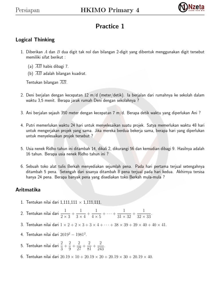 Soal Persiapan HKIMO Kelas 4 | PDF