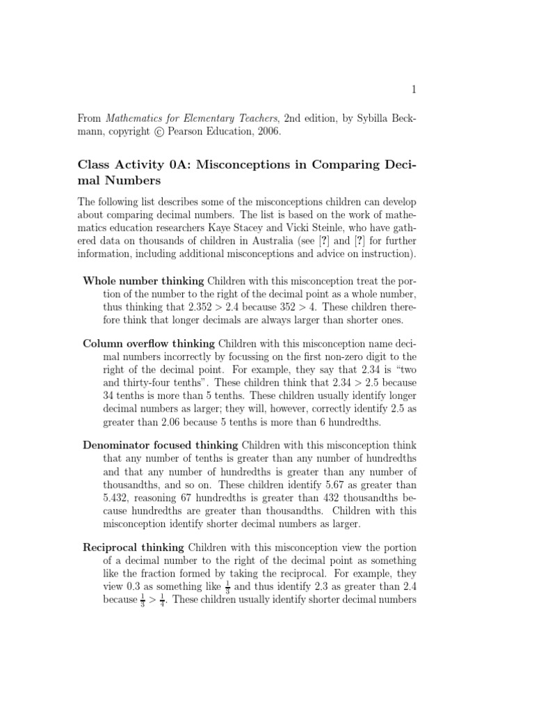 Decimal Misconceptions | PDF | Numbers | Fraction (Mathematics)