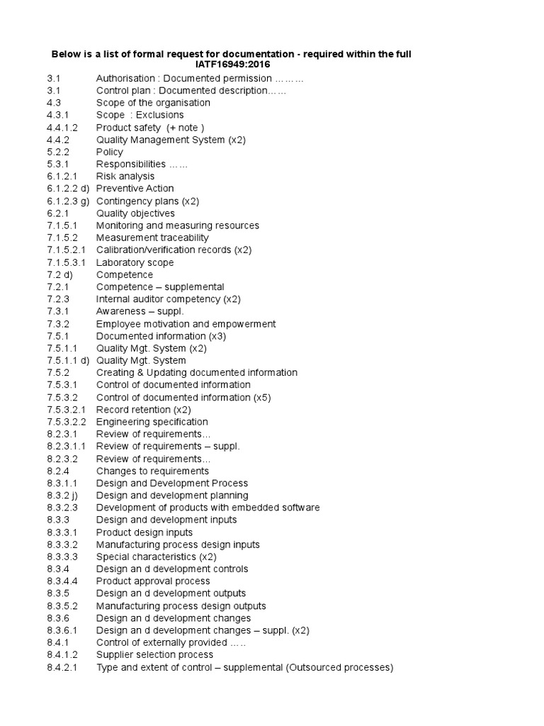 Documented Information Required for IATF 16949 Compliance: A ...