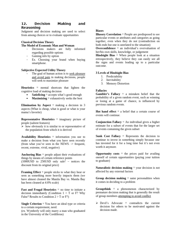 Chapter 12 - Decision Making (Sternberg) | PDF | Logical Consequence ...