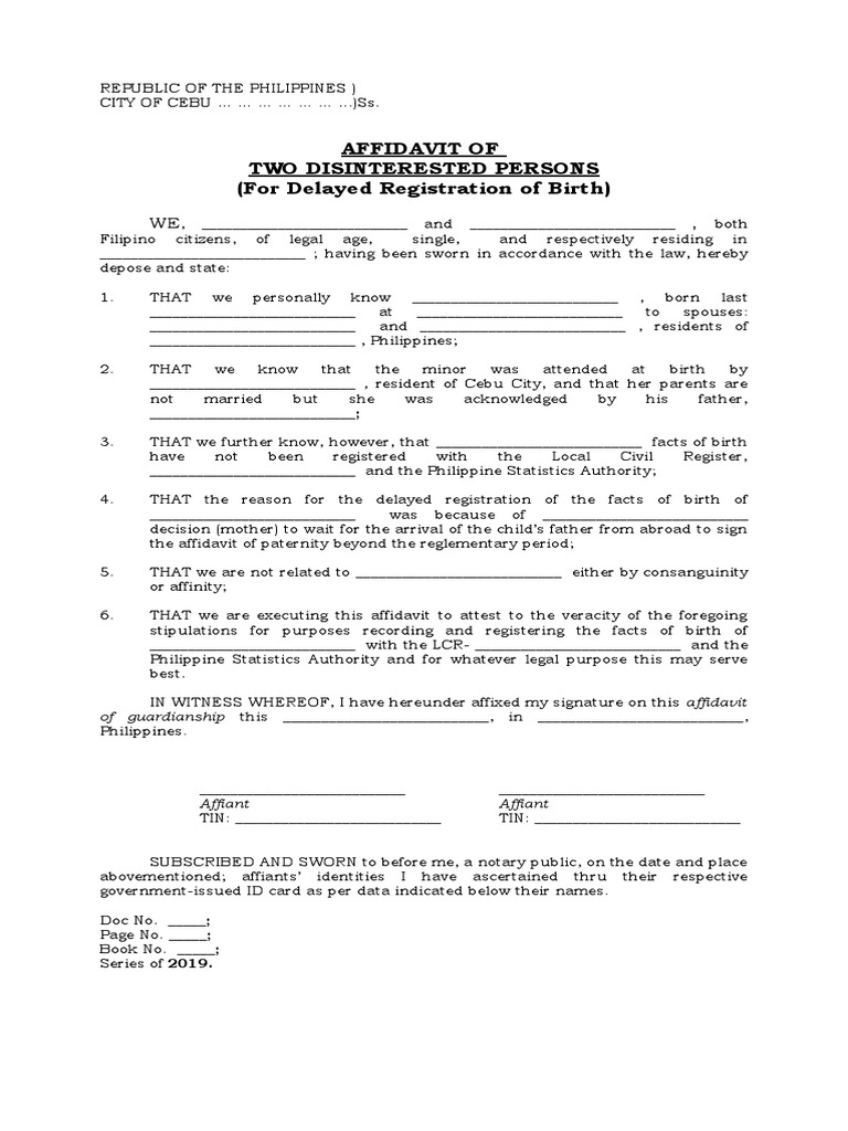 Affidavit of Delayed Registration of Birth | Affidavit | Document