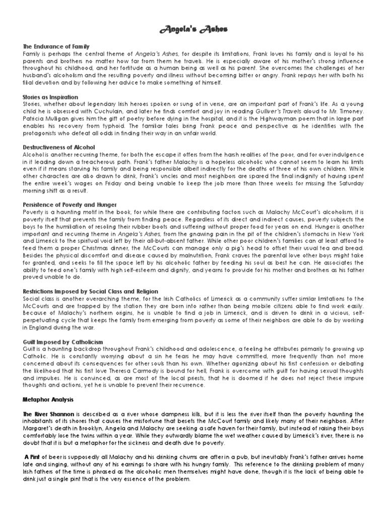 Themes in Angela's Ashes Explained | PDF | Poverty | Poverty & Homelessness