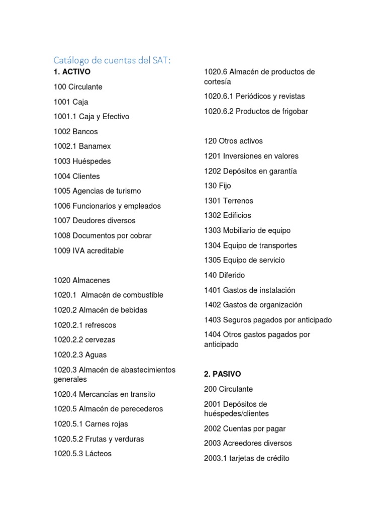 Catálogo de Cuentas Del SAT | PDF | Servicios (economía) | Business