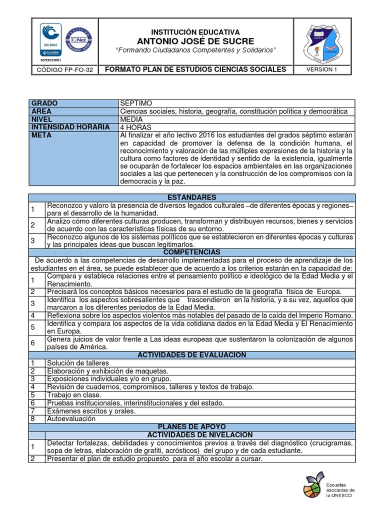 Ciencias Sociales 7° Grado | PDF | Edades medias | Plan de estudios