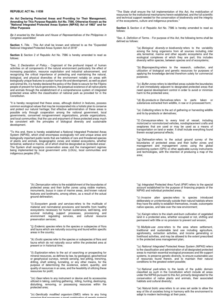 Expanded NIPAS Act of 2018 Overview | PDF | Biodiversity | Ecology
