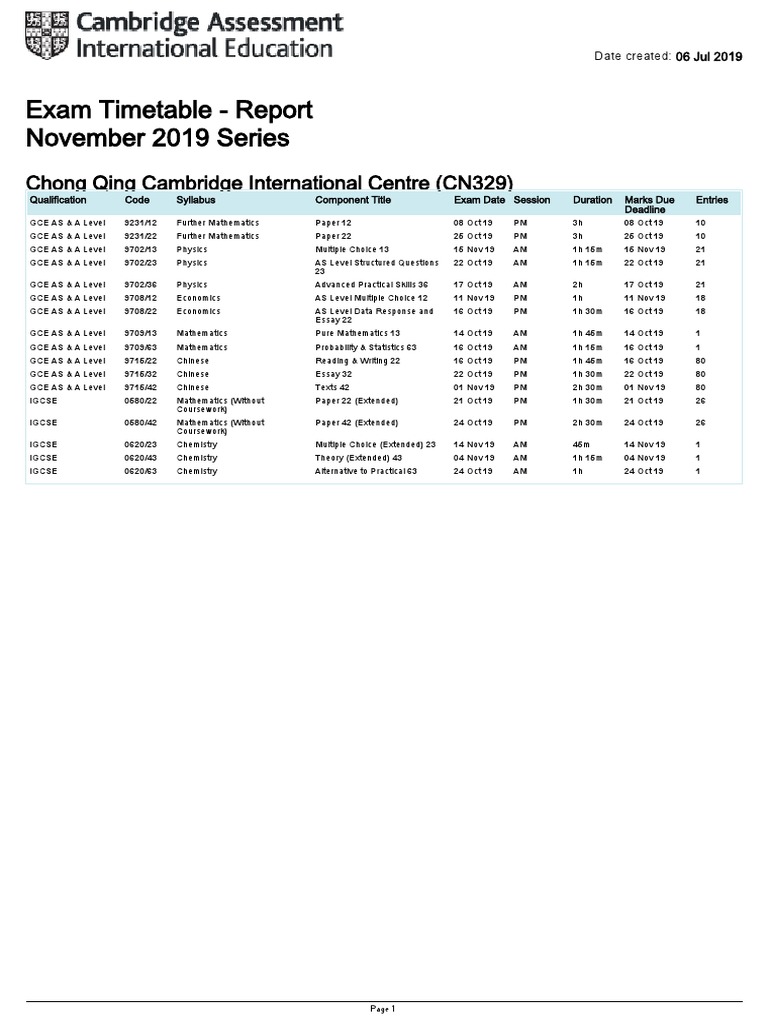 CN329 16884 Exam Timetable Component【CAIE新报考科目考试时间表】 | PDF | Student ...