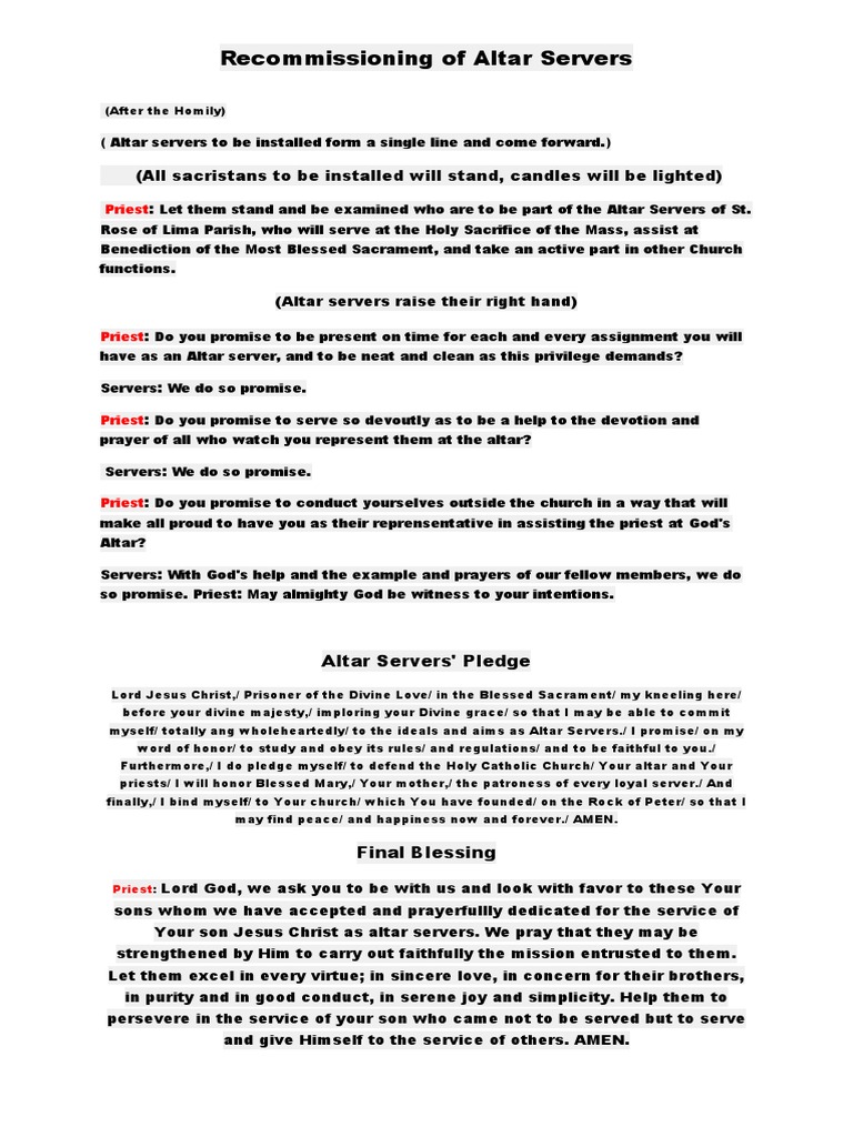 Recommissioning of Altar Servers: (All Sacristans To Be Installed Will ...