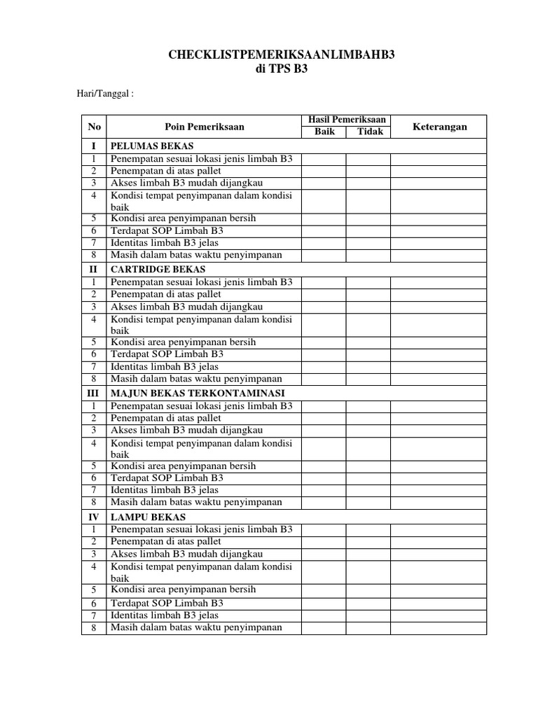 Checklist Limbah B3 | PDF