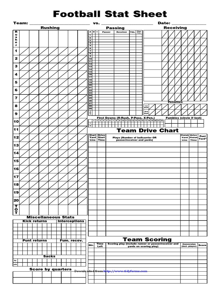 Blank Football Stat Sheet | PDF | National Football League Competitions ...