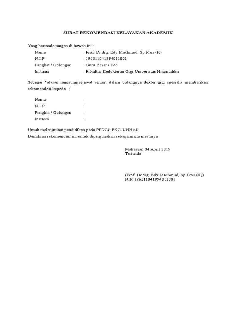Surat Rekomendasi Kelayakan Akademik Prof Edy | PDF