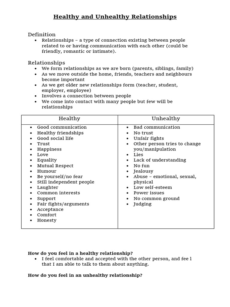 Healthy vs Unhealthy Relationships Guide | PDF | Friendship ...