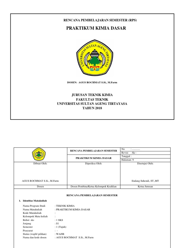 Rps Praktikum Kimia Dasar | PDF